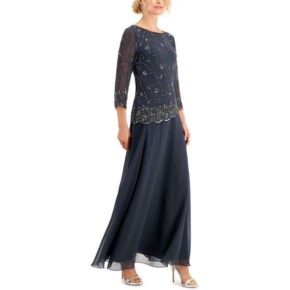 J Kara | Dresses | J Kara Womens Gray Beaded Overlay Formal Evening ...